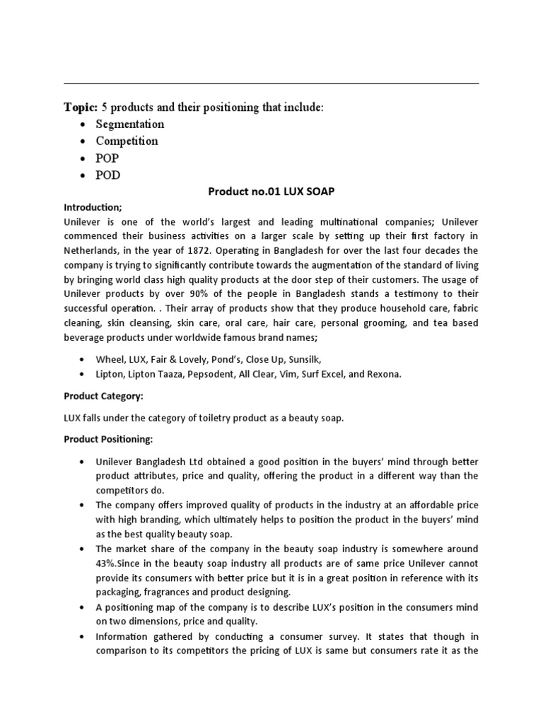 Segmentation Competition Pop Pod: Topic: 5 Products and Their ...