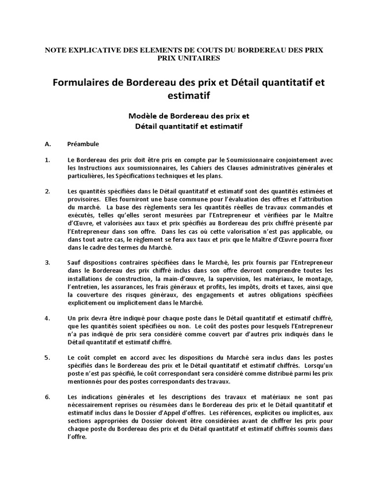 Model Devis Quantitatif Et Estimatif Construction | PDF | Fenêtre ...
