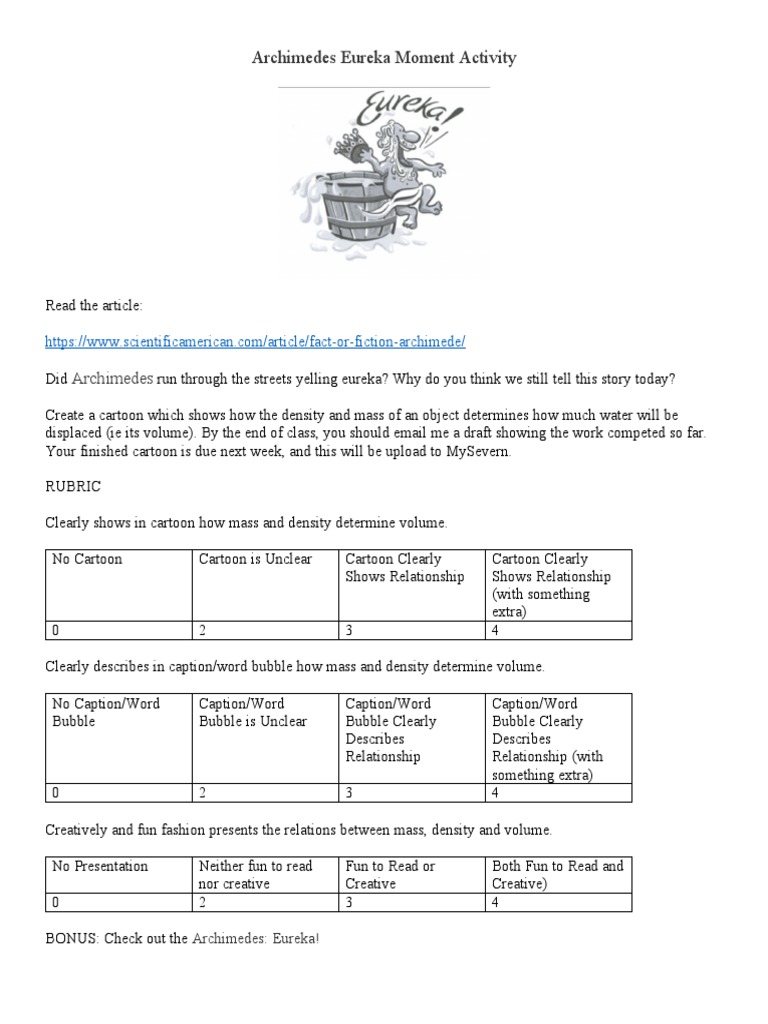 Archimedes Eureka Moment Activity | PDF