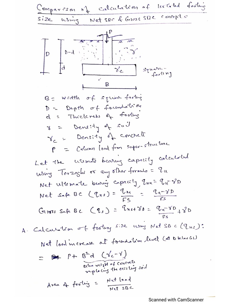 Calculation of Footing Size Using Net & Gross SBC PDF | PDF