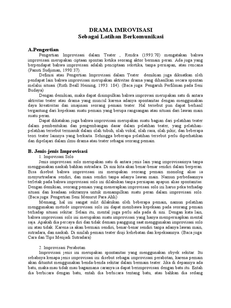 Pengertian dan Fungsi Improvisasi Teater | PDF | Seni & Disiplin Bahasa ...