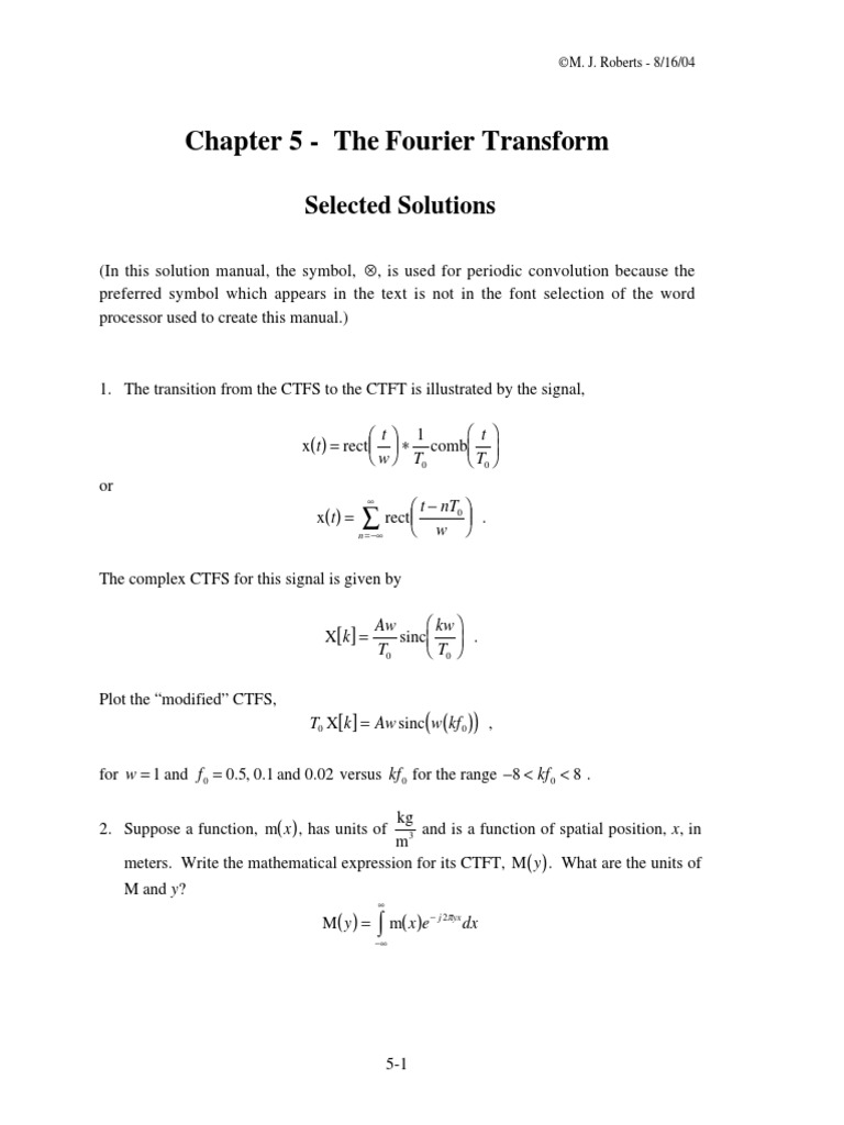 Chapter 5 - The Fourier Transform: Selected Solutions | Download Free ...