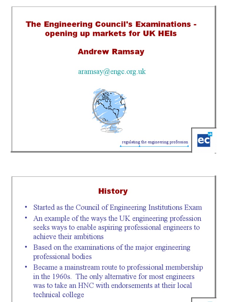 The Engineering Council'S Examinations - Opening Up Markets For Uk Heis Andrew Ramsay | PDF ...