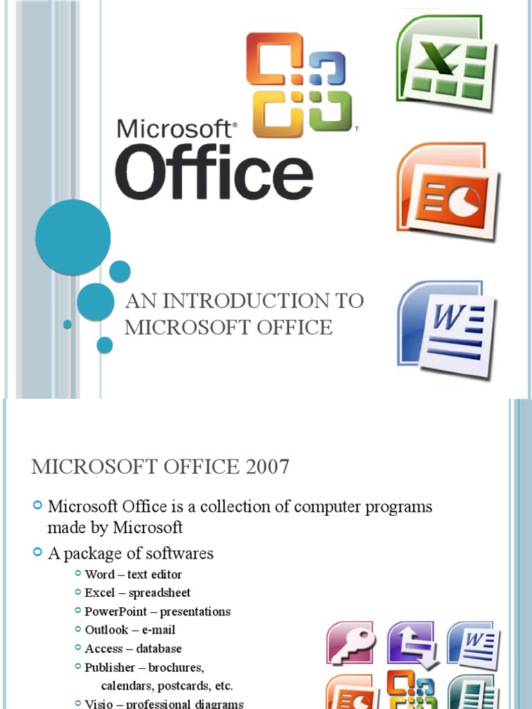 Introduction To Microsoft Office | PDF | Microsoft Office | Microsoft Excel