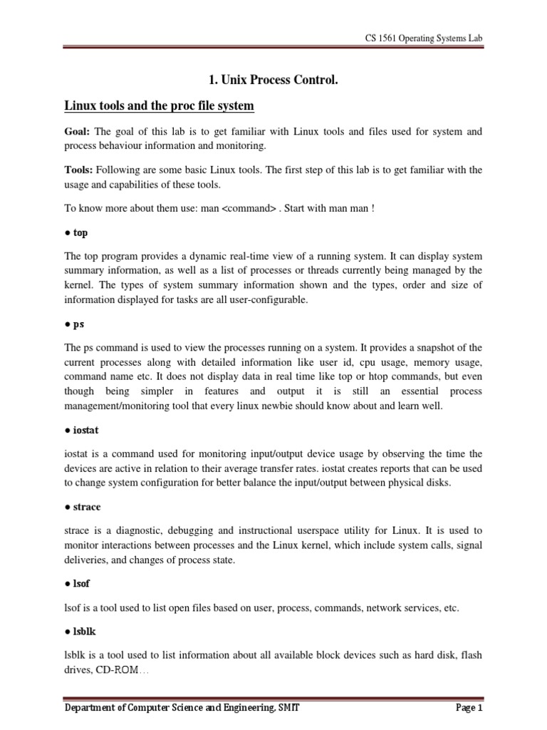 Unix Process Control. Linux Tools and The Proc File System | PDF ...