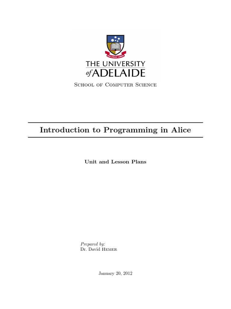 Introduction To Programming in Alice: School of Computer Science | PDF ...