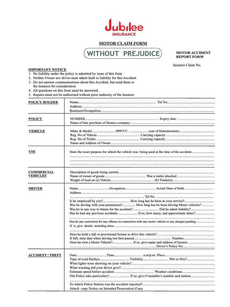 Motor Claim Form - Main (With TP) | PDF | Traffic Collision | Vehicles