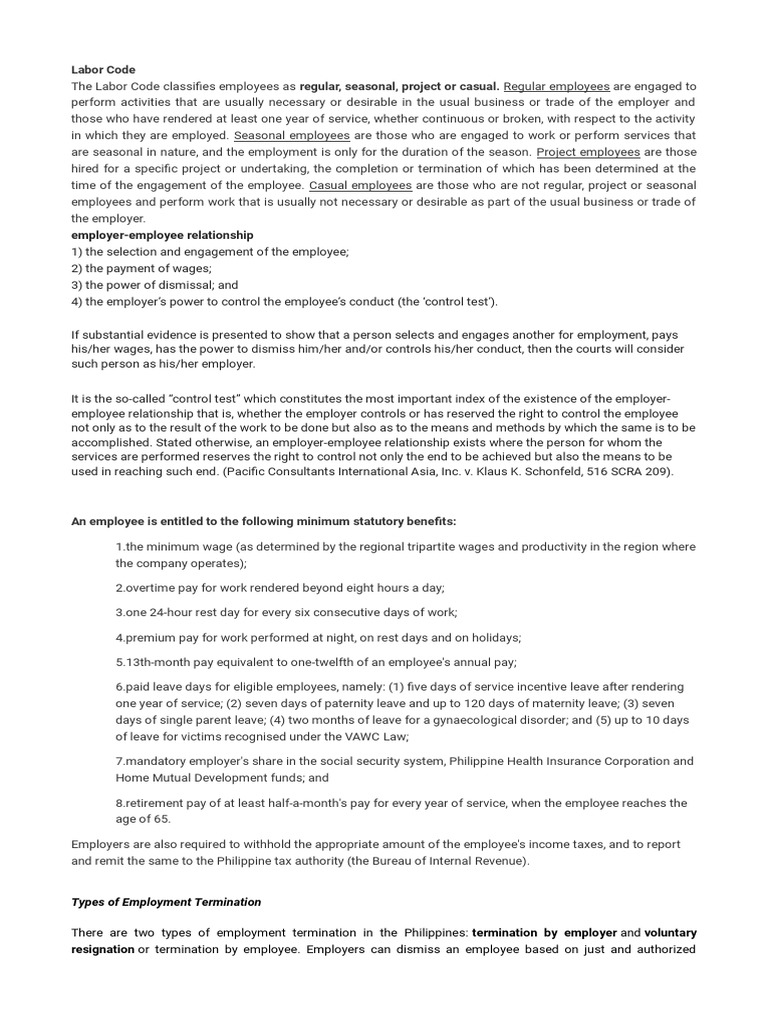 Employer-Employee Relationship: Labor Code | PDF | Employment ...