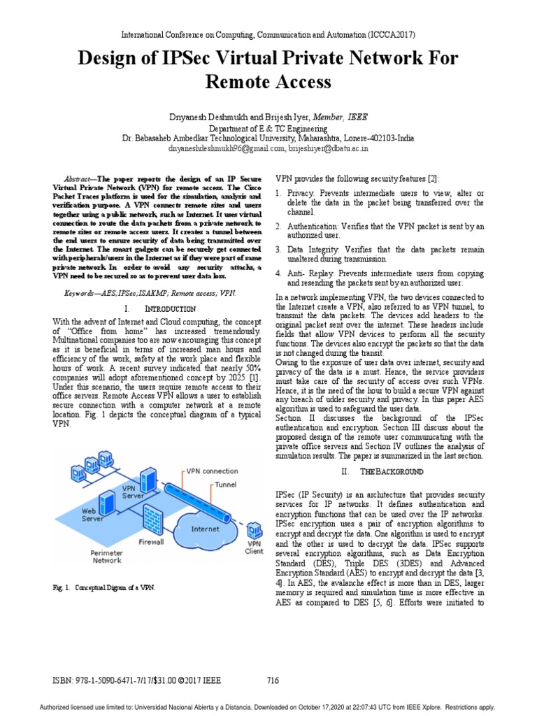 Design of Ipsec Virtual Private Network For Remote Access: Dnyanesh Deshmukh and Brijesh Iyer ...