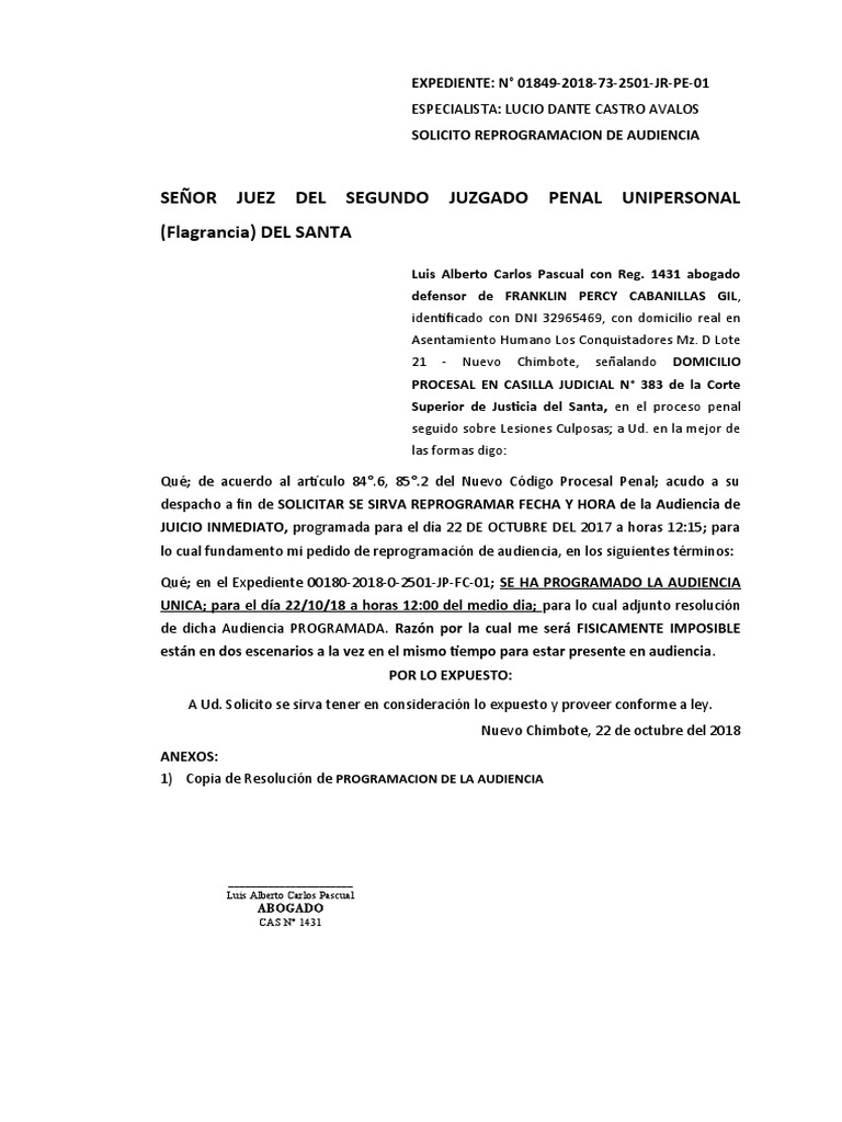 Solicito Reprogramacion de Audiencia | PDF