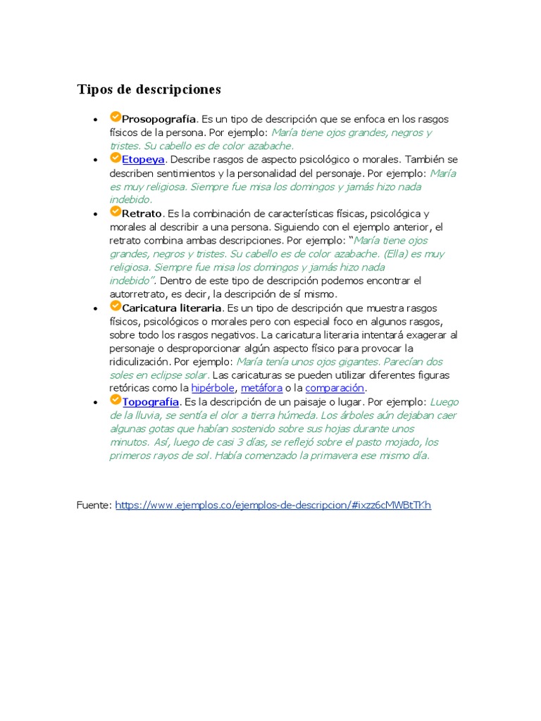 Tipos de Descripciones | PDF