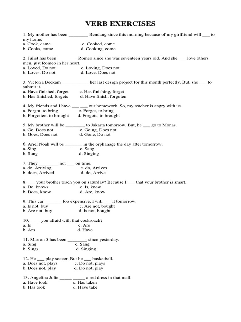 Verb Exercises | PDF