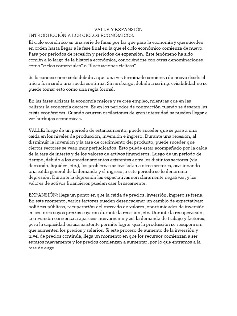 Ciclos Económicos: Valle y Expansión | PDF | Oferta (economía) | Ahorro