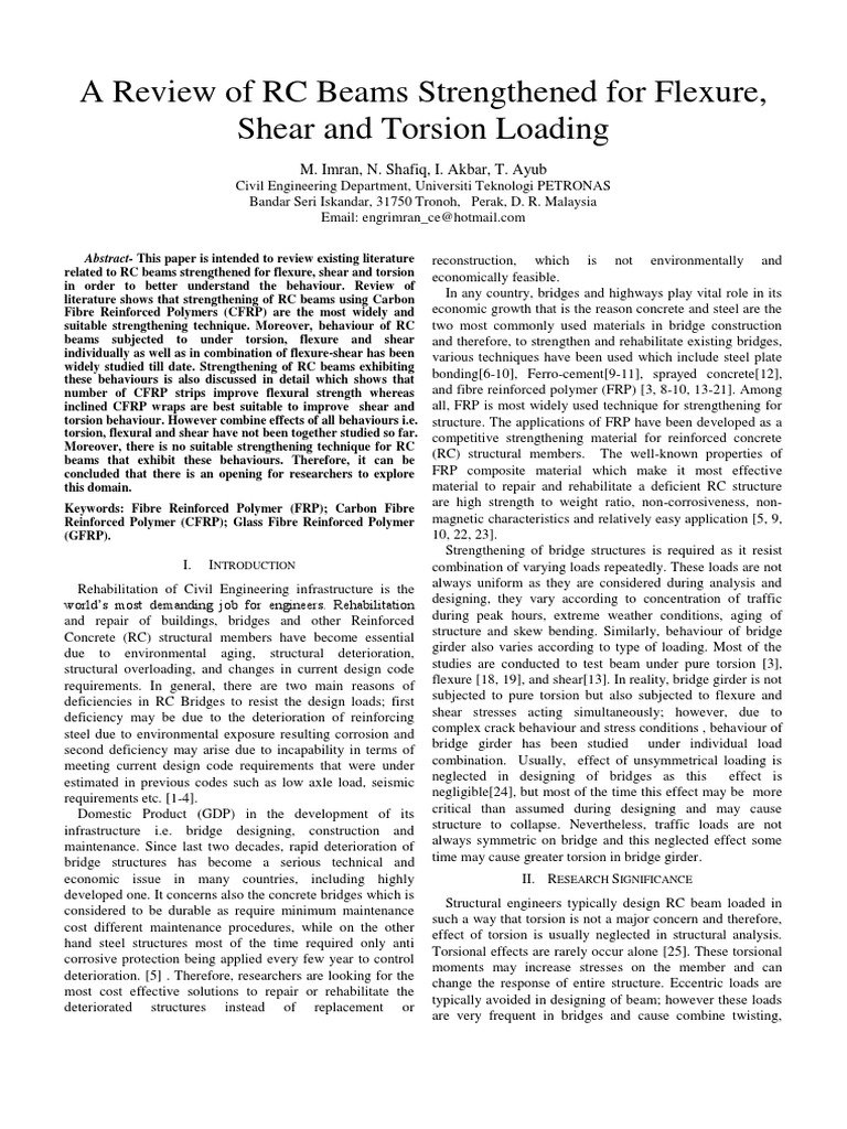 A Review of RC Beams Strengthened For Flexure, Shear and Torsion ...