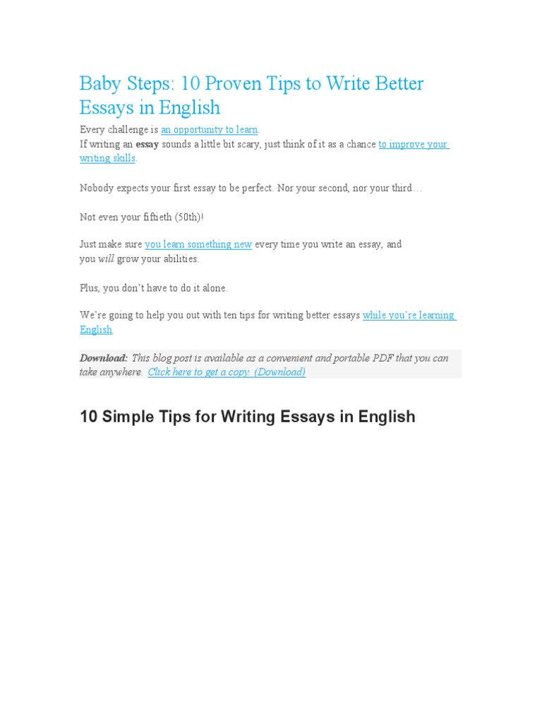 Baby Steps: 10 Proven Tips To Write Better Essays in English | PDF ...