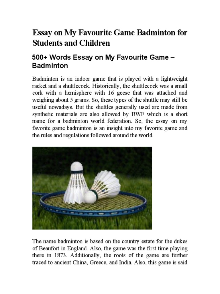 Essay On My Favourite Game Badminton For Students and Children | PDF ...
