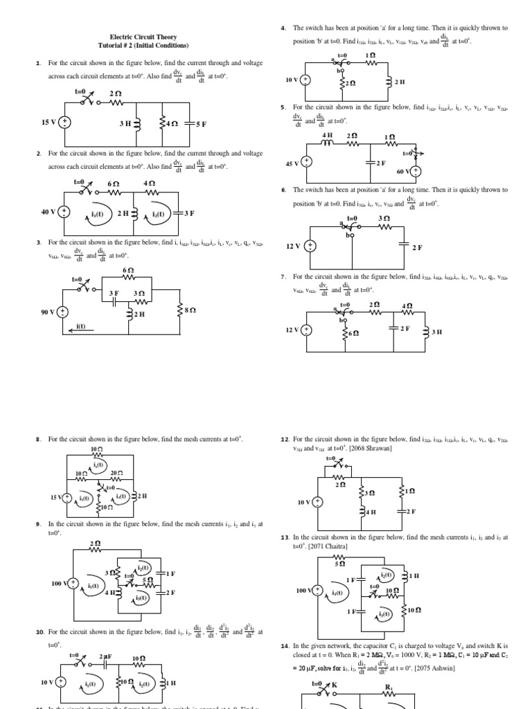 Electric Circuit Theory Tutorial # 2 (Initial Conditions) : 1 2 L L 1 2 ...