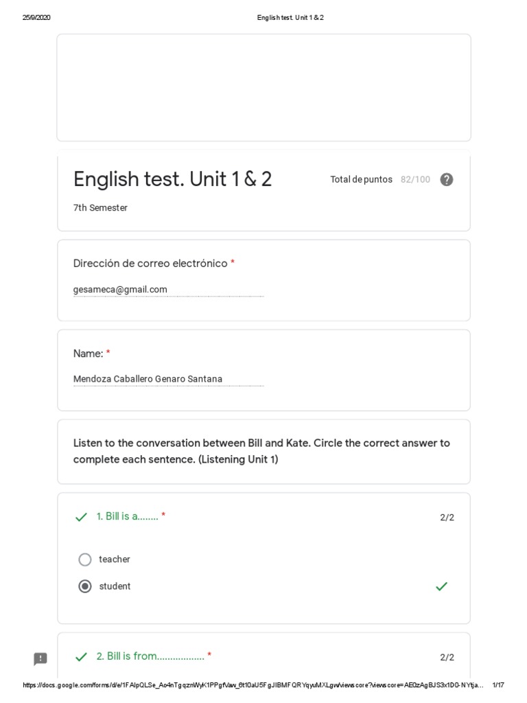 English Test. Unit 1 & 2 | PDF | Vocabulary | English Language