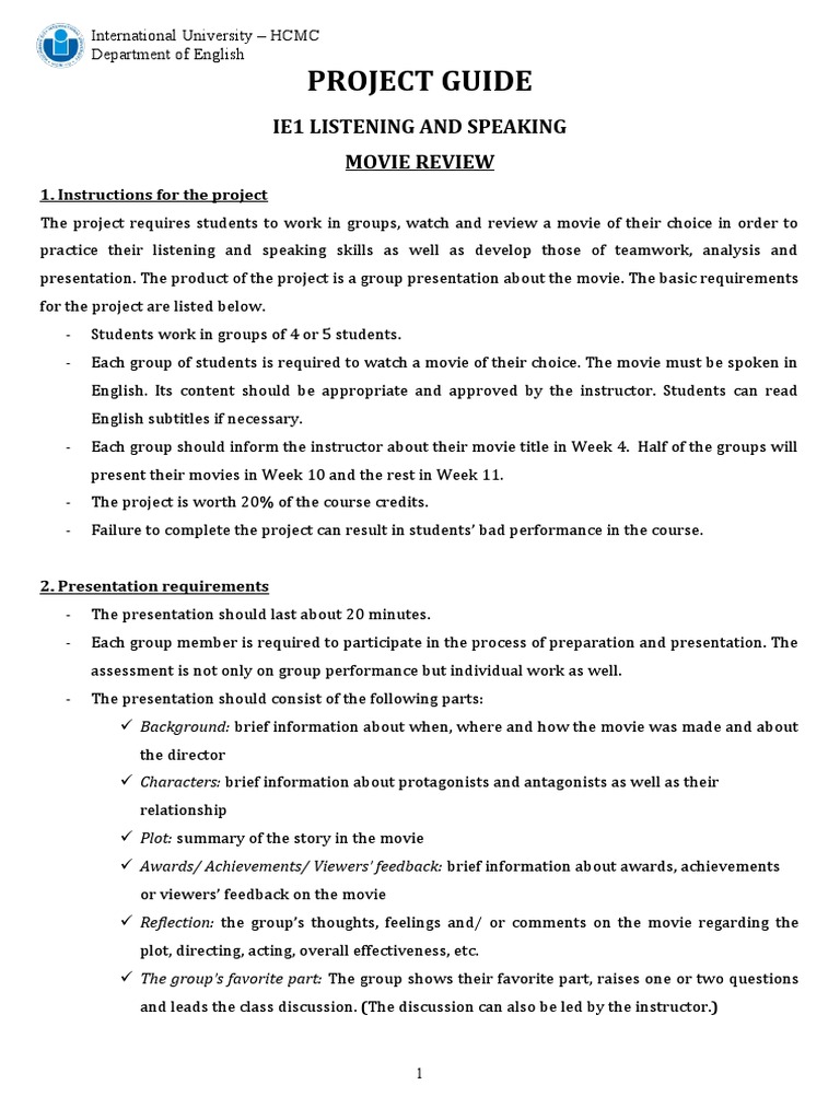 IE1 L&S Movie Review Project Guidelines | PDF | Pedagogy | Behavior ...