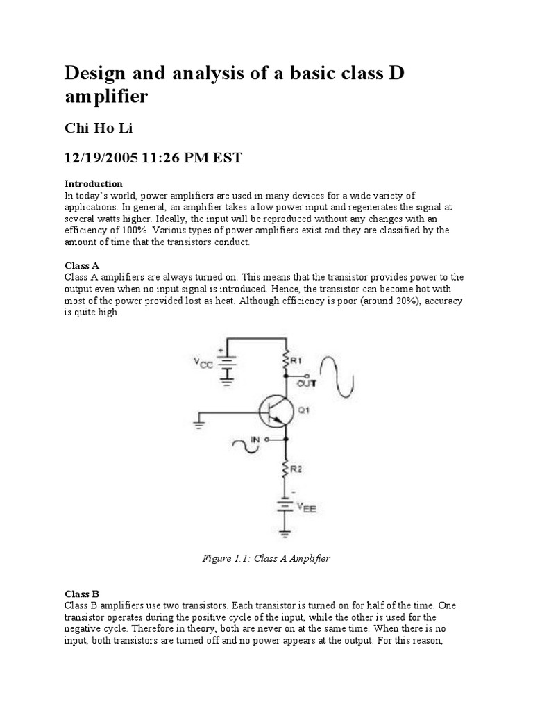 Design and Analysis of A Basic Class D Amplifier | PDF | Amplifier | Mosfet