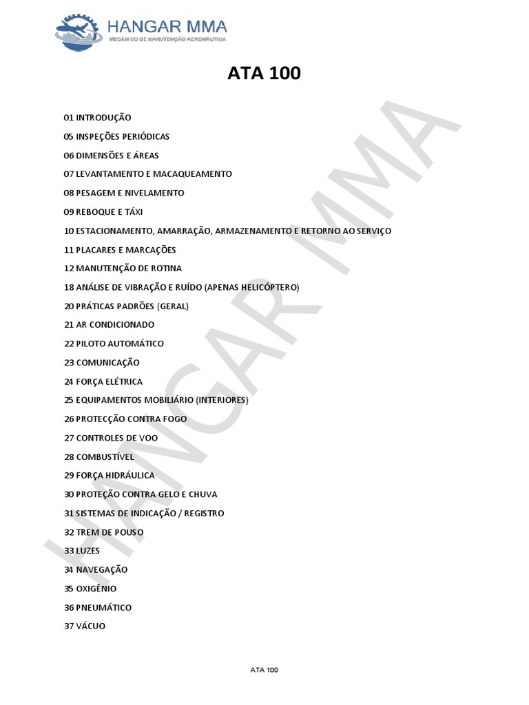 Procedimentos de manutenção para aeronave ATA 100 | PDF