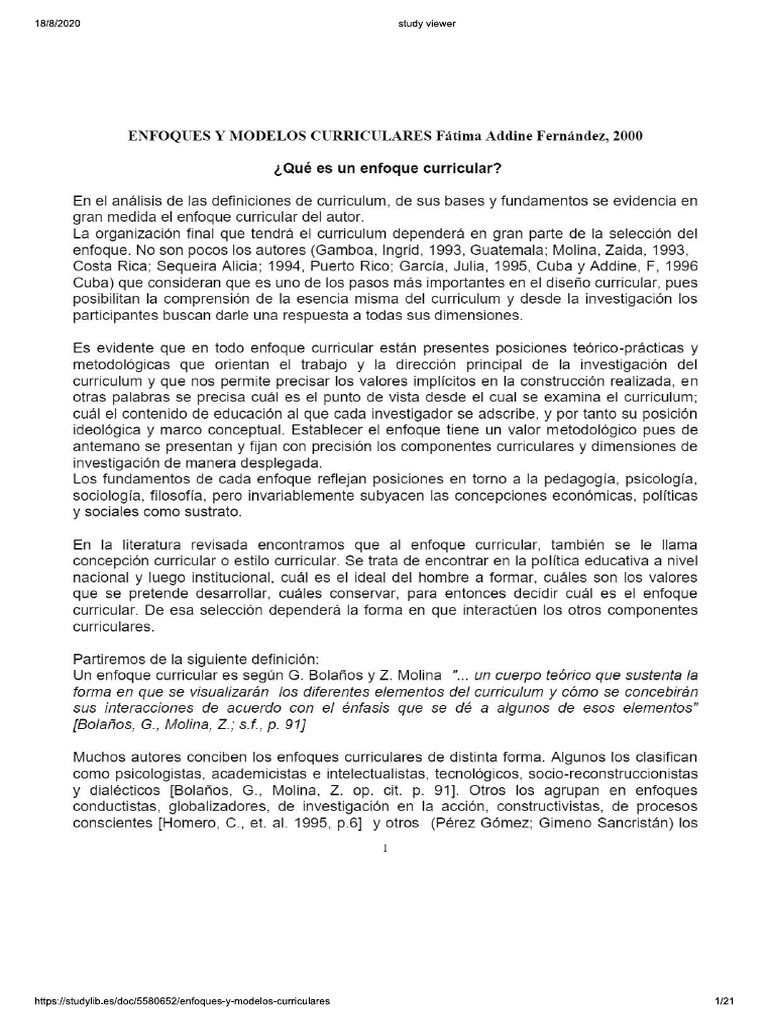 Enfoques y Modelos Curriculares PDF | PDF