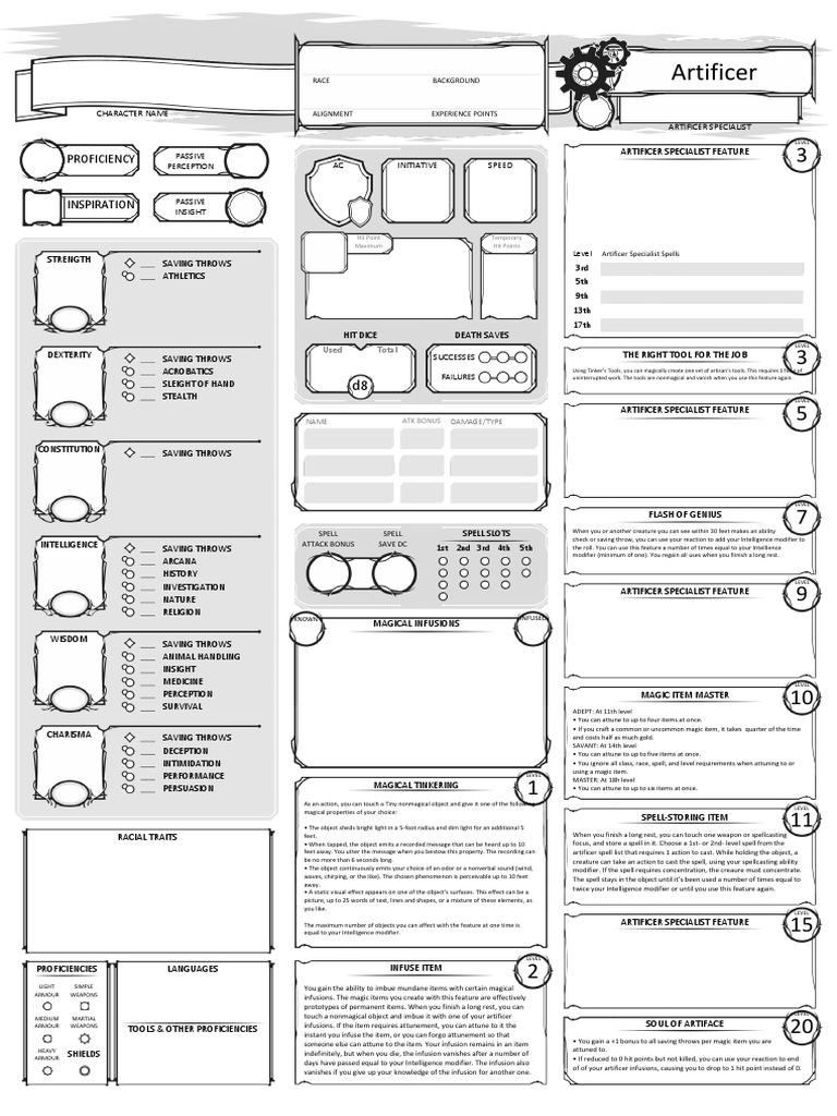 456029-Character Sheet ARTIFICER EDITABLE | PDF | Role Playing Games ...