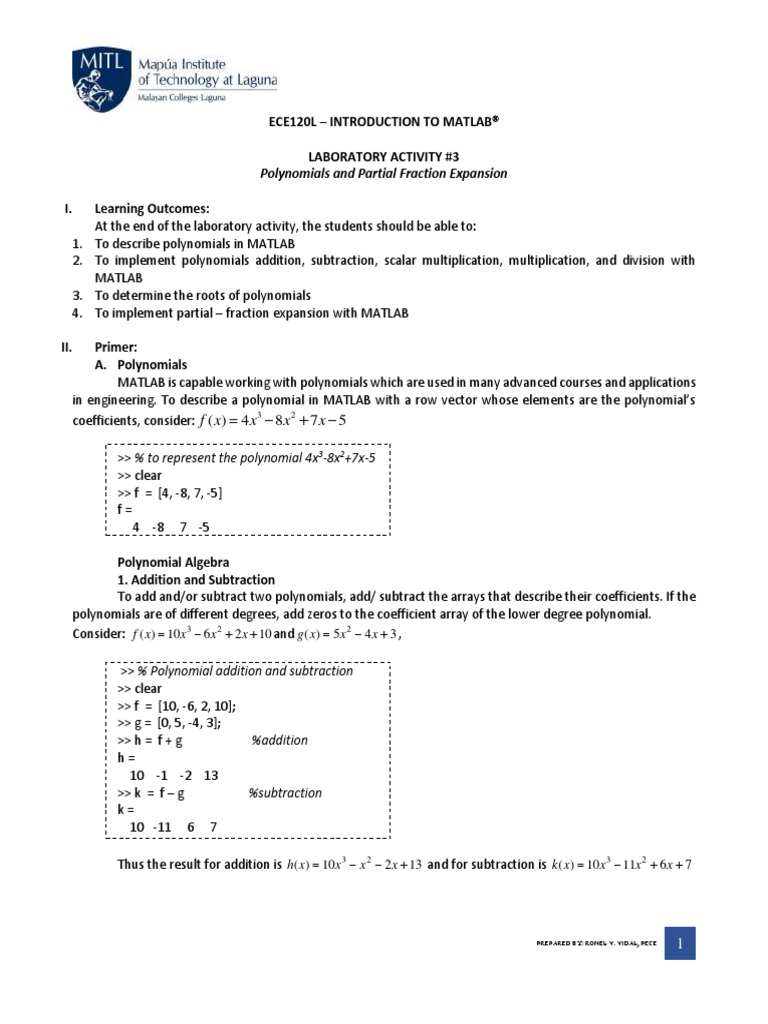 ECE120L - Activity 3 PDF | Download Free PDF | Polynomial | Fraction ...