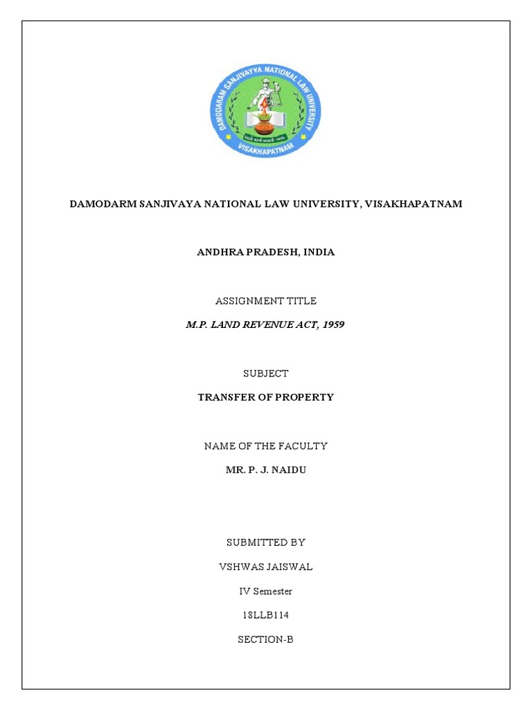 M.P. Land Revenue Act, 1959 Overview | PDF | Lawsuit | Lease