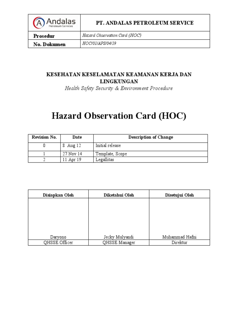 Procedure-Hazard Observation Card | PDF