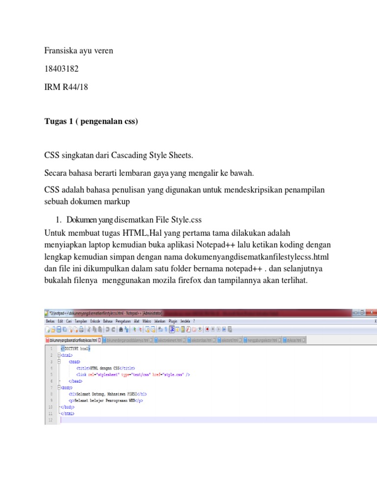 Pengenalan Css Dan Tutorial Menggunakan Adobe Dreamweaver Fransiska Ayu Veren 18403182 Irm r44 ...
