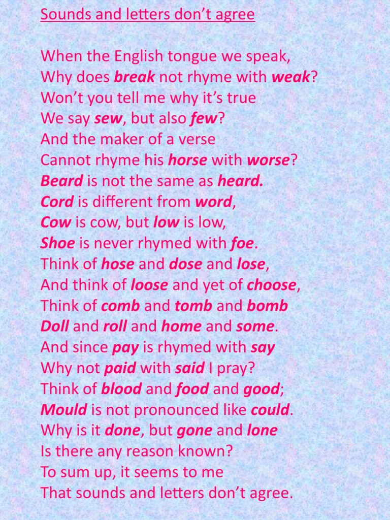 The Inconsistencies of English Pronunciation: A Poem Exploring the ...