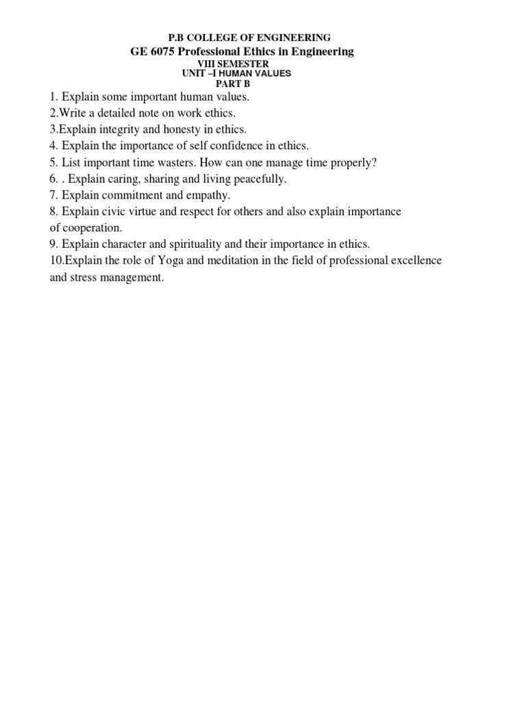 GE6075-Professional Ethics in Engineering 16MARKS | PDF | Engineer | Risk