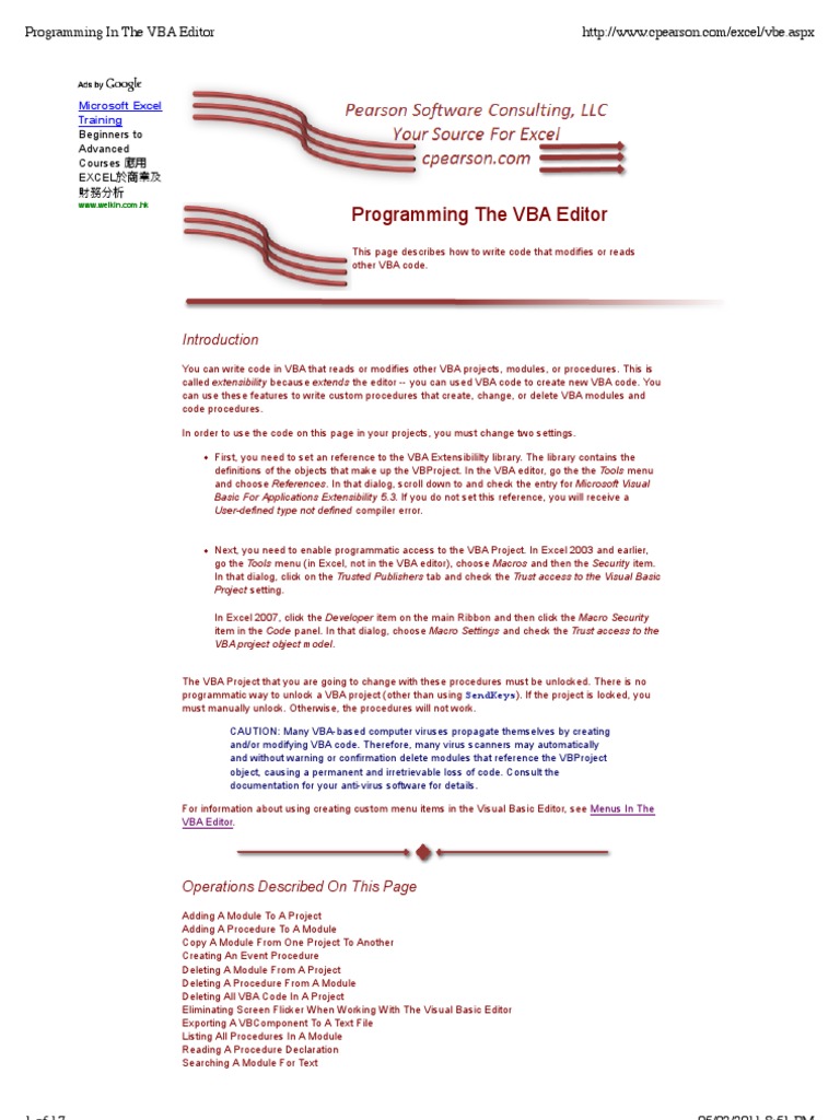 CPearson VBA | PDF | Visual Basic For Applications | Microsoft Excel