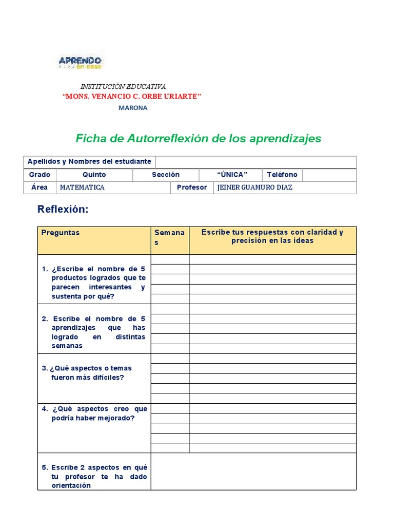 Ficha de Autoreflexion | PDF