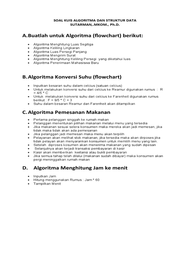 Soal Kuis Algoritma Dan Struktur Data 2020 | PDF
