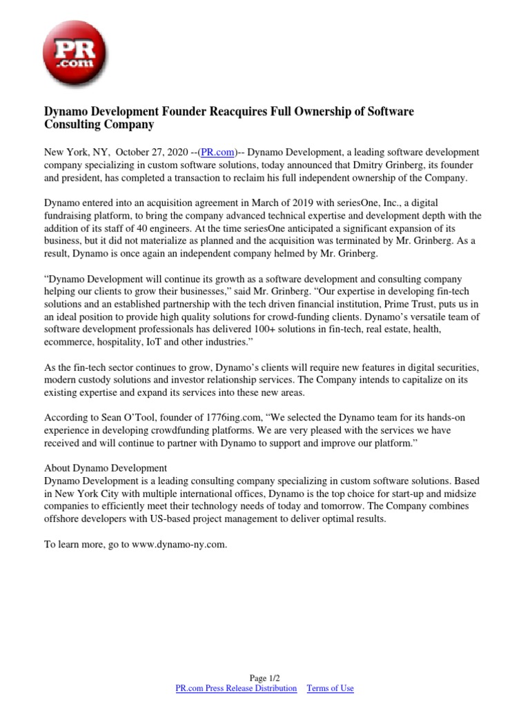 Dynamo Development Founder Reacquires Full Ownership of Software ...