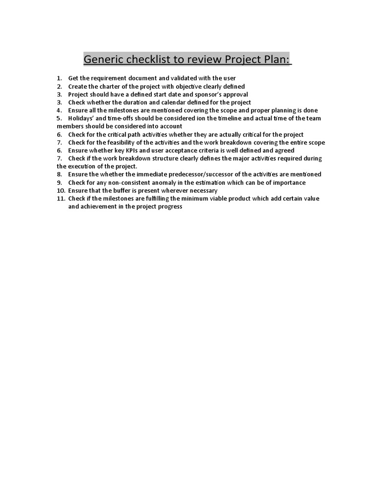 Project Plan Review Checklist | PDF | Business