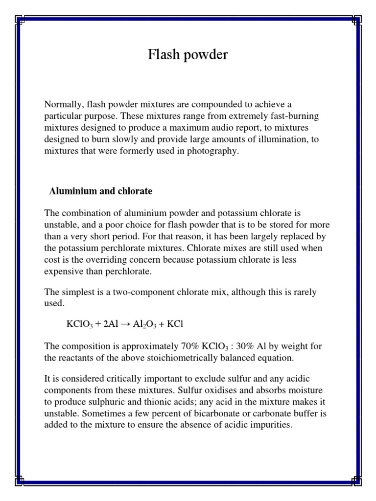 Flash Powder: Aluminium and Chlorate | PDF | Chemical Substances ...