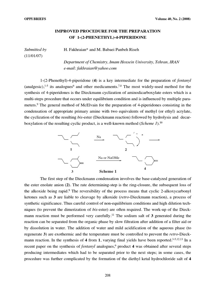 Optimized Synthesis of 4-Piperidone | PDF | Ester | Chemical Reactions