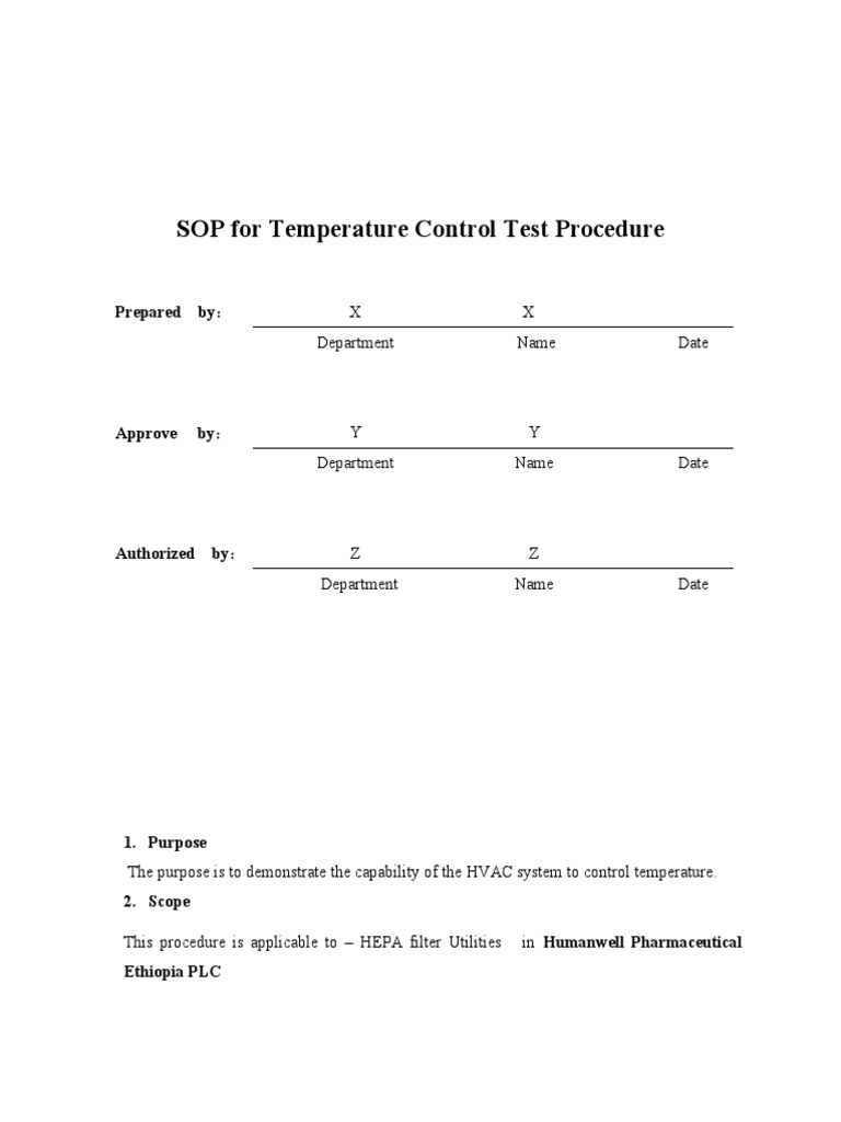 SOP For Temperature Control Test Procedure | PDF | Calibration ...