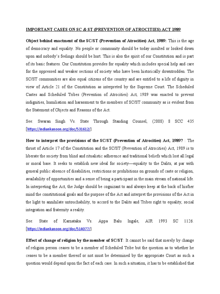 SC ST Act Cases | PDF | Dalit | Supreme Court Of India