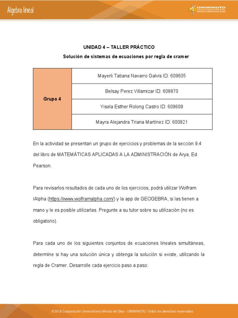Solución de Ecuaciones con Cramer | PDF | Ecuaciones | Conceptos ...