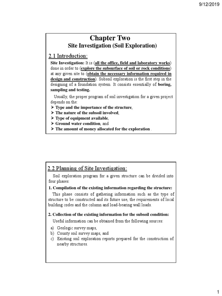 Chapter 2 Site Investigation | PDF | Drilling Rig | Geotechnical ...
