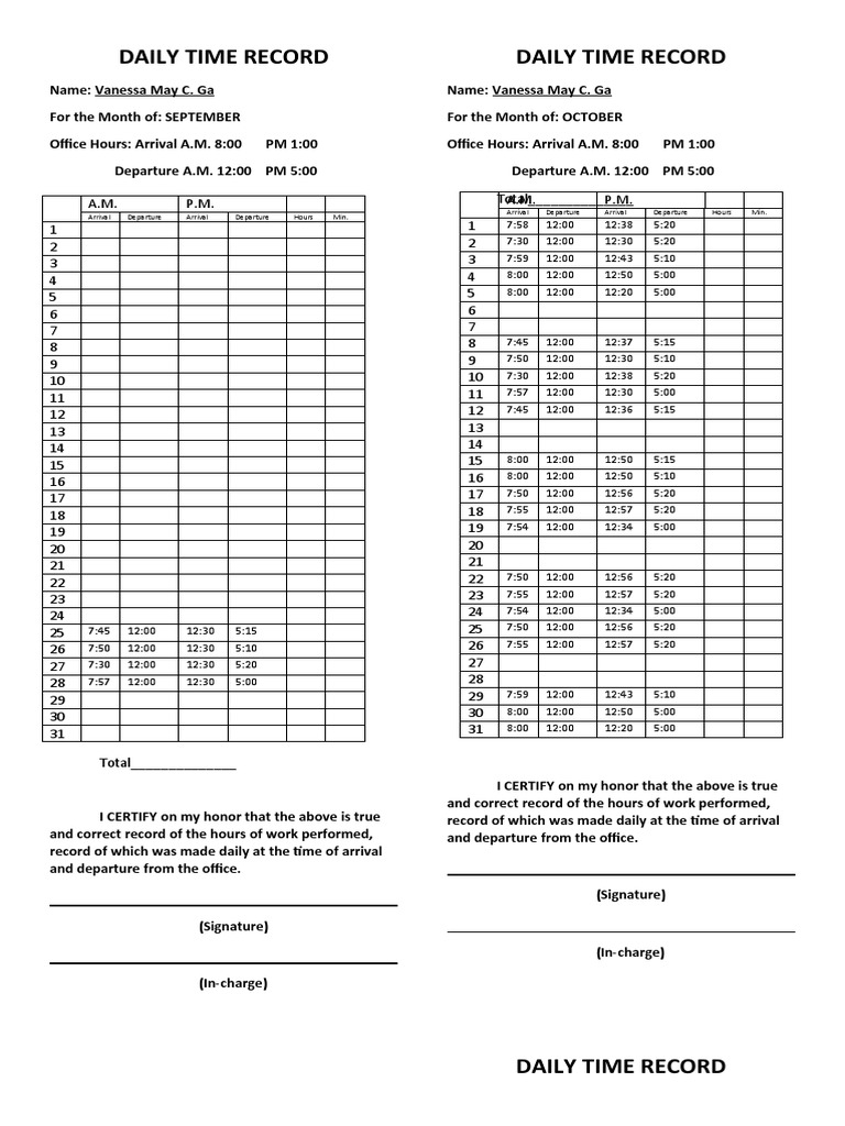 Daily Time Record Daily Time Record | PDF