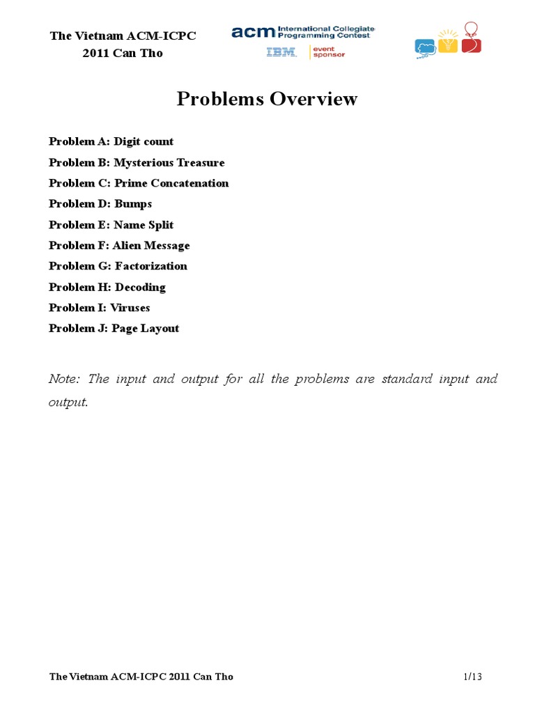 Problems Overview: The Vietnam ACM-ICPC 2011 Can Tho | PDF | String ...