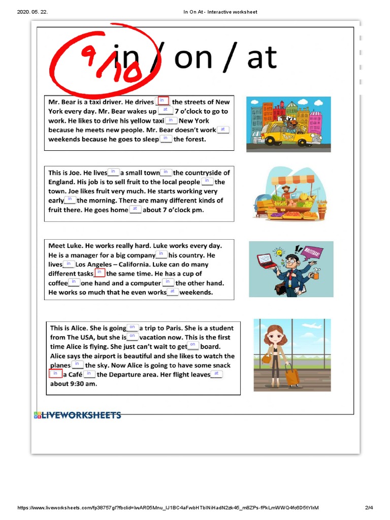 Prepositions In, On, At Worksheet | PDF
