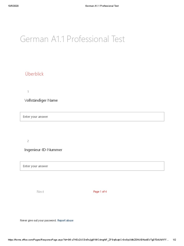German A1.1 Professional Test P1 | PDF
