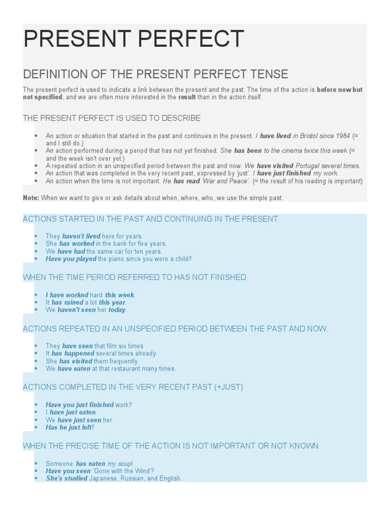 Definition of The Present Perfect Tense | PDF | Perfect (Grammar) | Verb