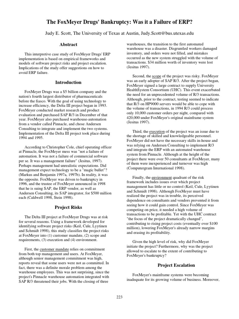 FoxMeyer Drugs' ERP Failure Analysis | PDF | Enterprise Resource ...